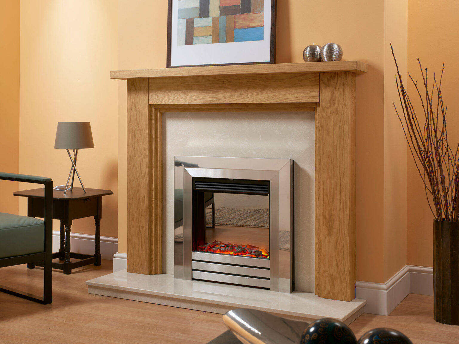 Three Step Solid Oak Electric Fire Suite - Designer Fireplaces
