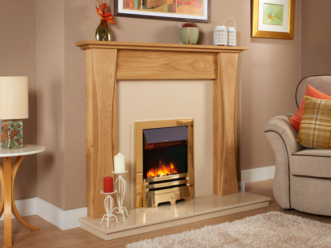 Curved Leg Solid Oak Electric Fire Suite - Designer Fireplaces