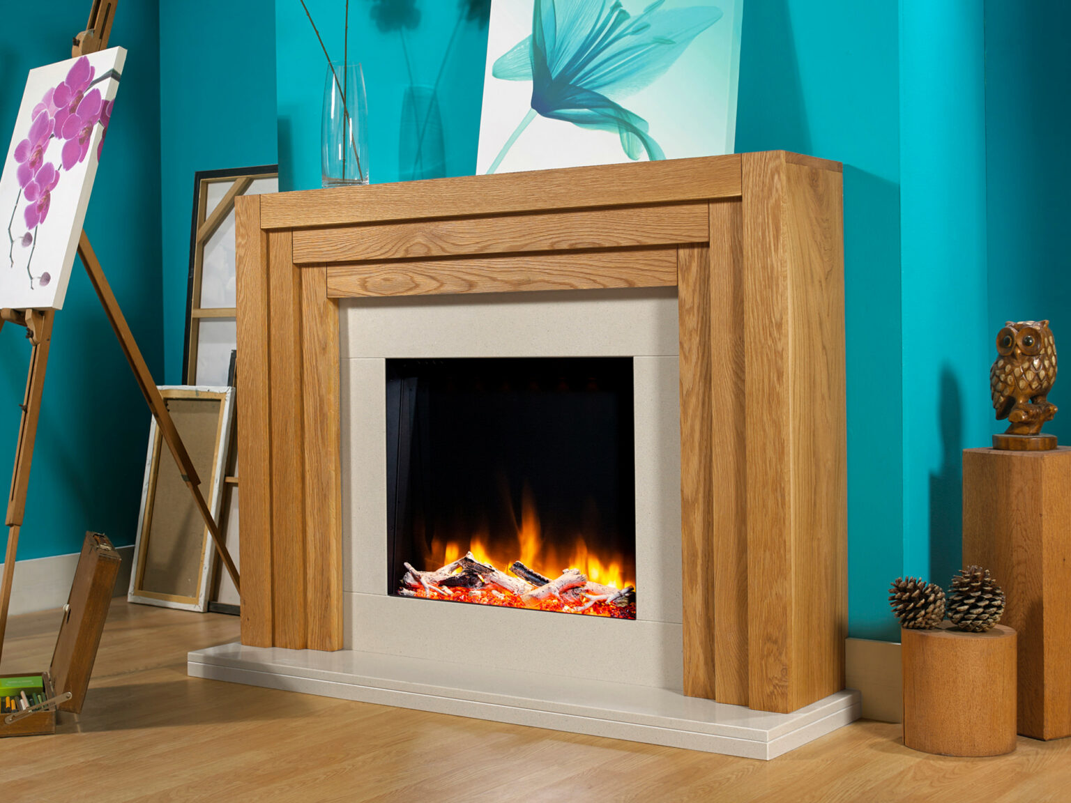Florence Solid Oak Electric Fire Suite - Designer Fireplaces