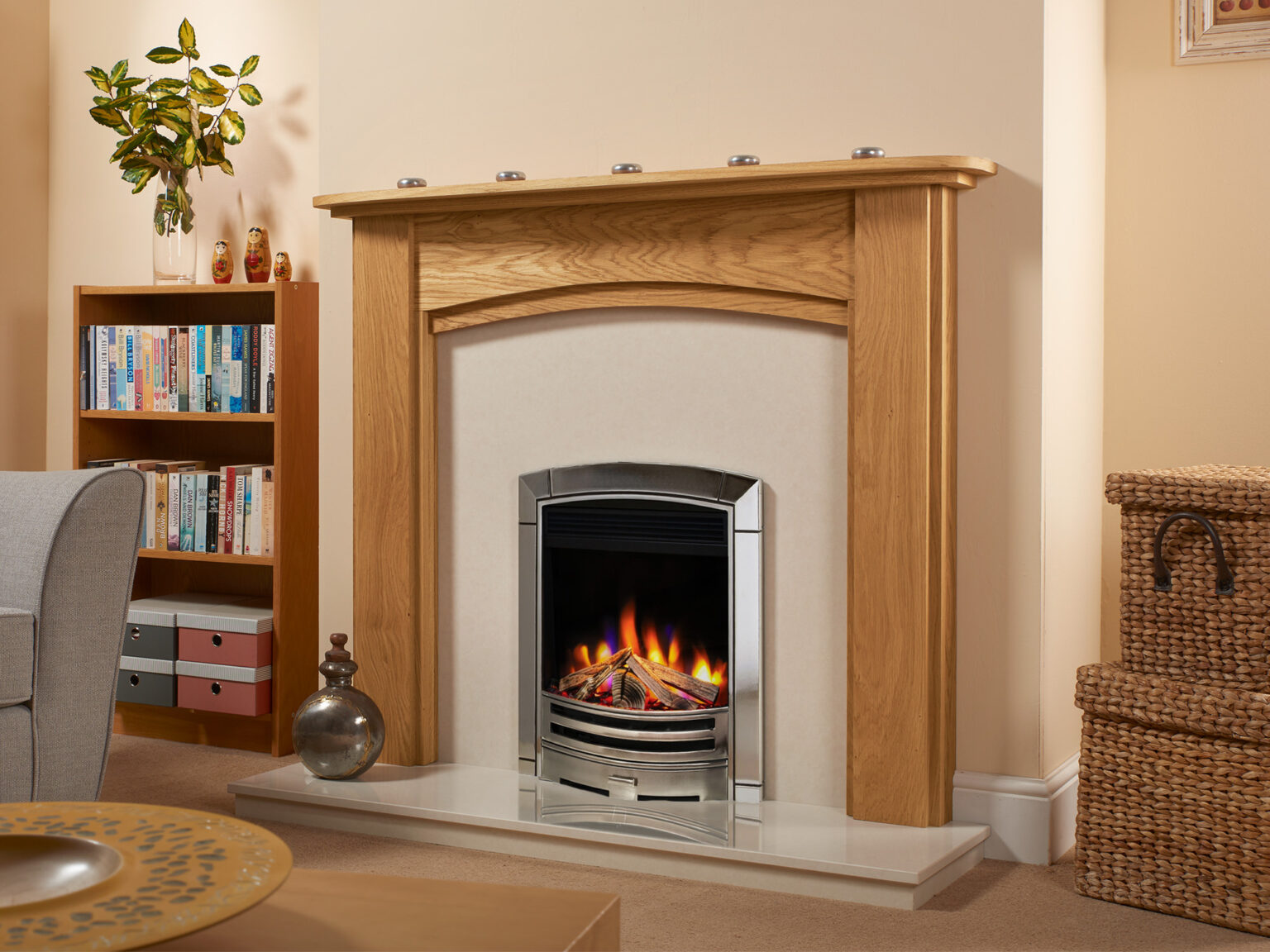 Arched Solid Oak Electric Fire Suite - Designer Fireplaces